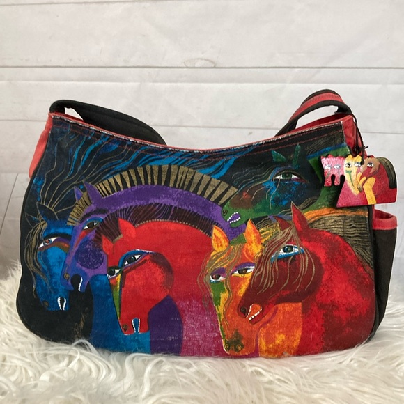 Laurel Burch | Bags | Laurel Burch Canvas Horse Print Shoulder Bag With ...